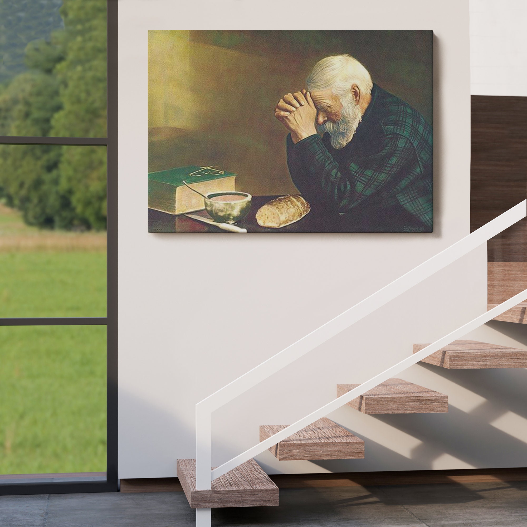 Praying Old Man Canvas Wall Art, Eric Enstrom Grace Wall Painting ...