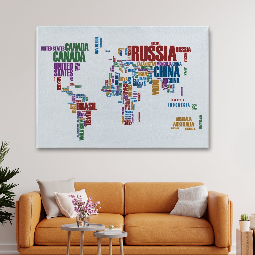 Large World Map Wall Art, Travel Map Canvas Painting, Modern Office ...