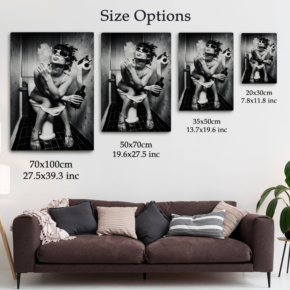 Girl Sitting on the Toilet Wall Art, Alcoholic Canvas Decor for ...