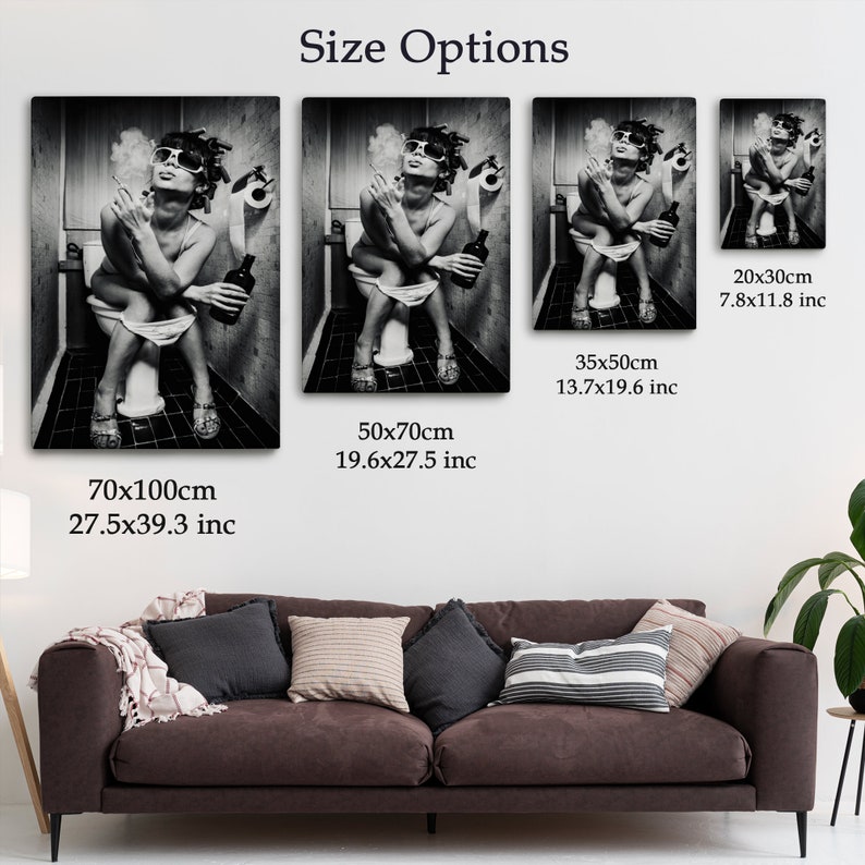 Girl Sitting On The Toilet Wall Art Alcoholic Canvas Decor For Bathroom Cigarette Cool Poster