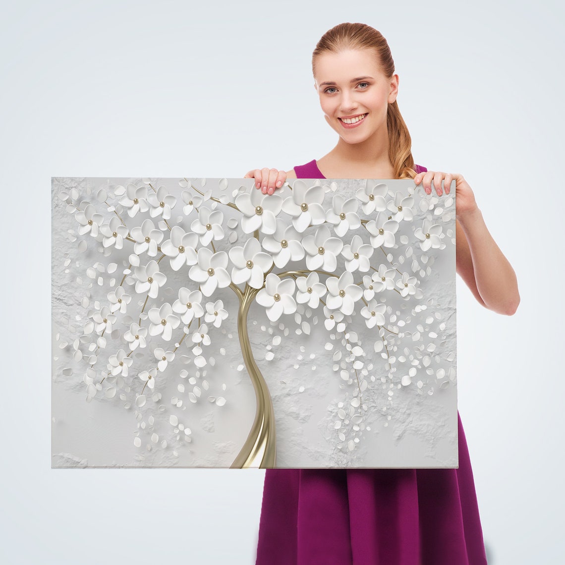 Flower Wall Art, Fancy Wall Decor, White Cherry Blossom, Floral ...