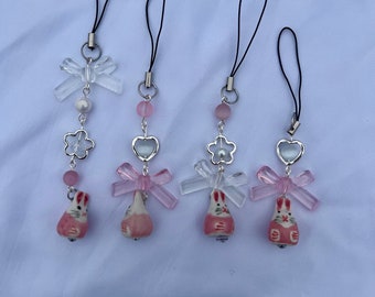 White Lucky Bunny Monkey Phone Charm - Etsy