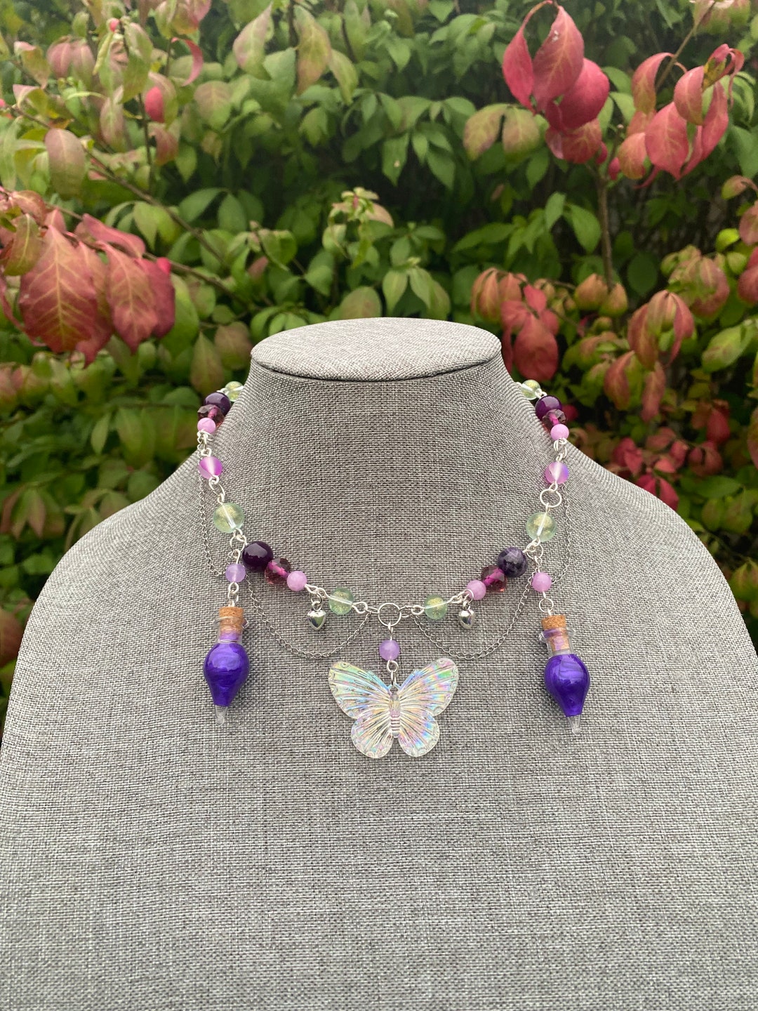 Purple Fairy Necklace / Fairy Dust Necklace/ Butterfly Necklace/ Pink ...