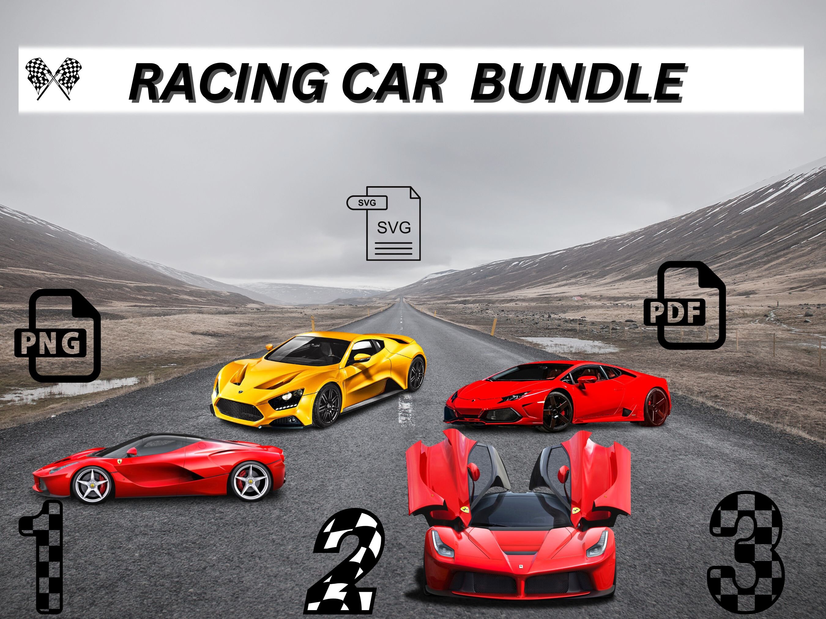 Racing Car Bundle, Retro Race Car, Racing Car SVG, Clipart of a Racing ...