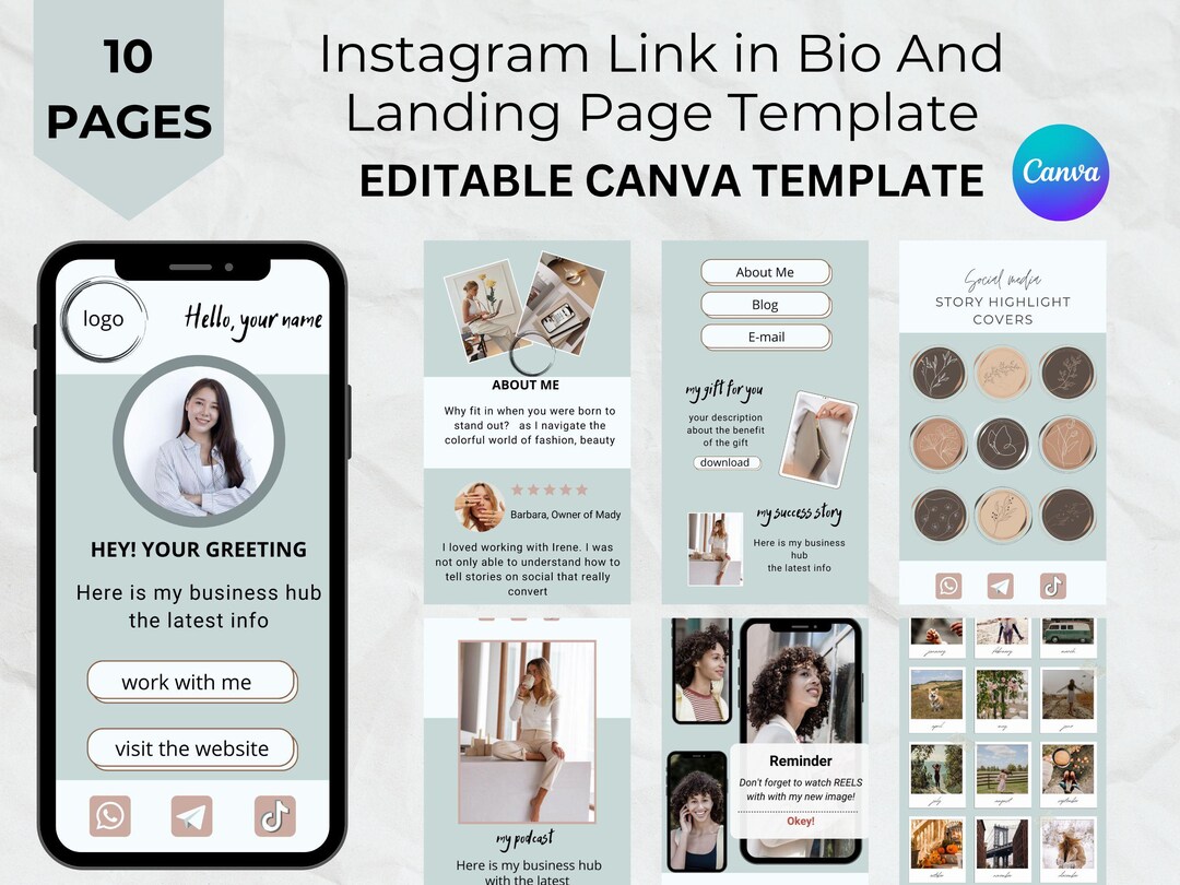 10-page Instagram Link in Bio Template, Editable Canva Templates ...
