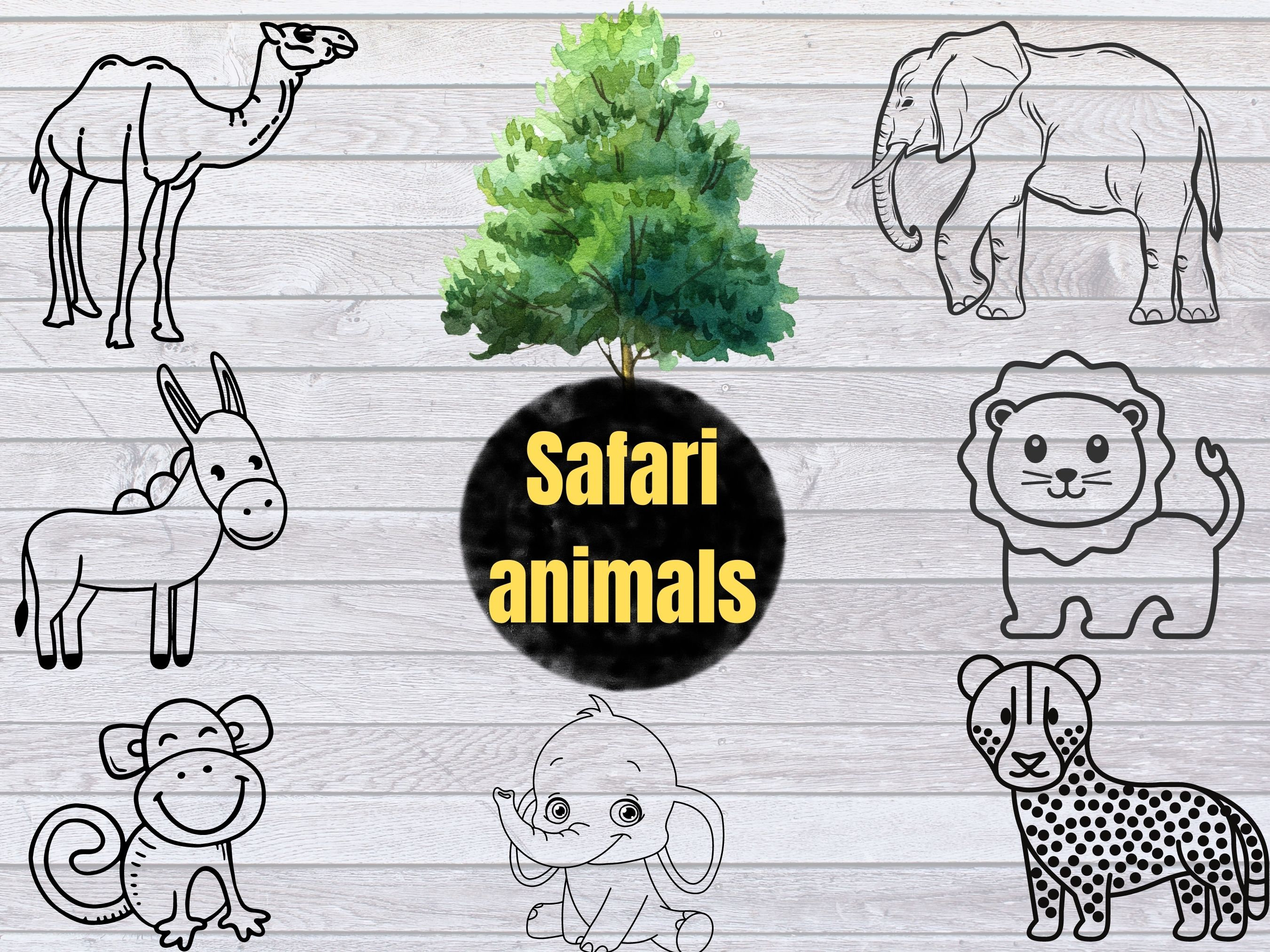 Safari Animals Outline Svg/cute African Jungle Animals/safari Animals ...