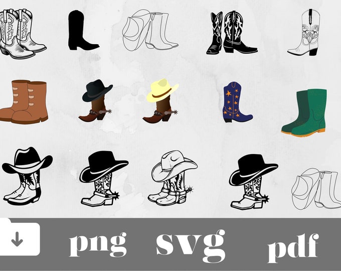 Cowboy Boots Svg Bundle,cowboy Boots Png, Cowboy Svg, Cowboy Hat Svg ...