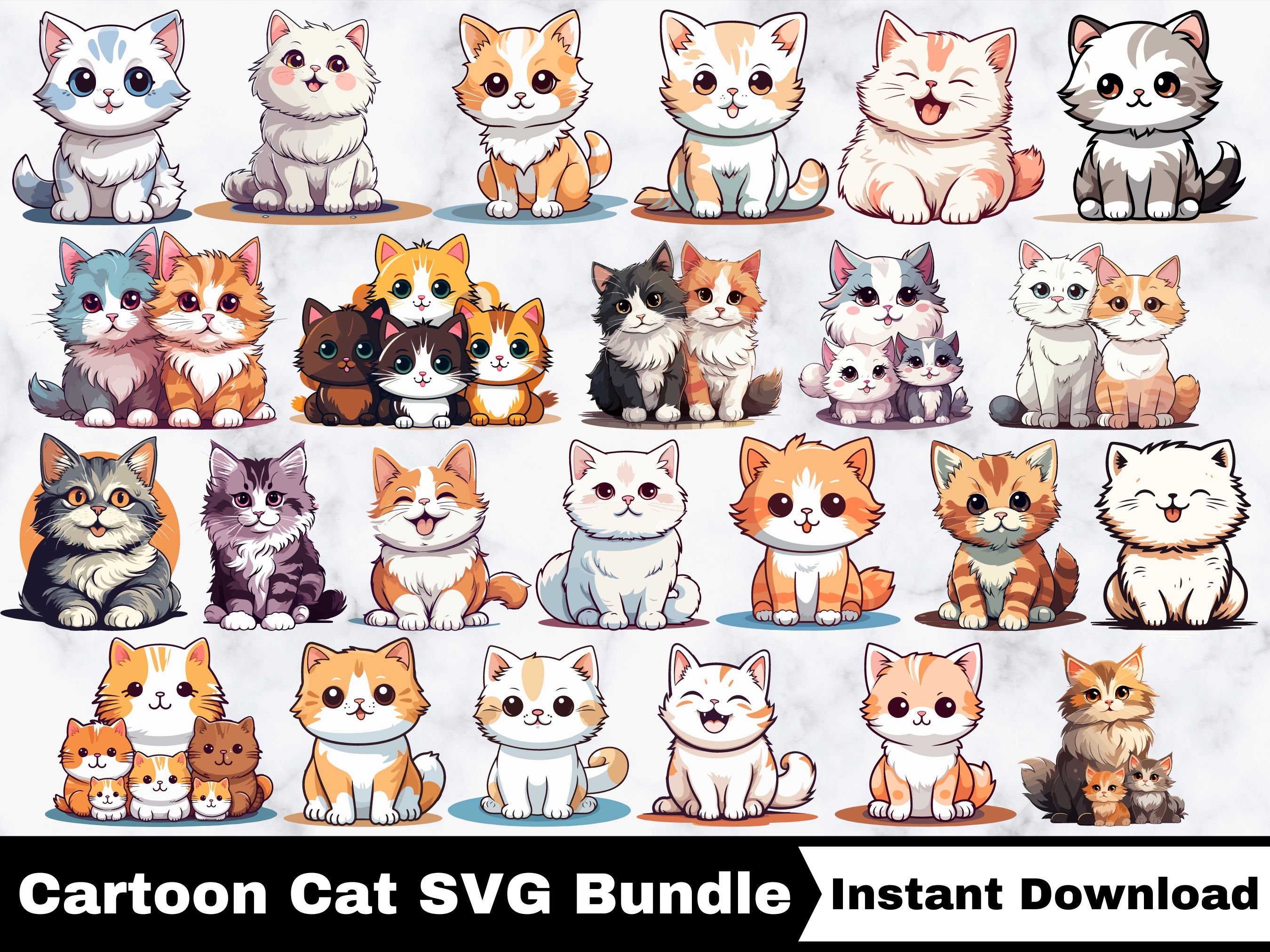 Cartoon Cat Svg Bundle, Adorable Kitty Animal Pod Licensed Digital Art ...
