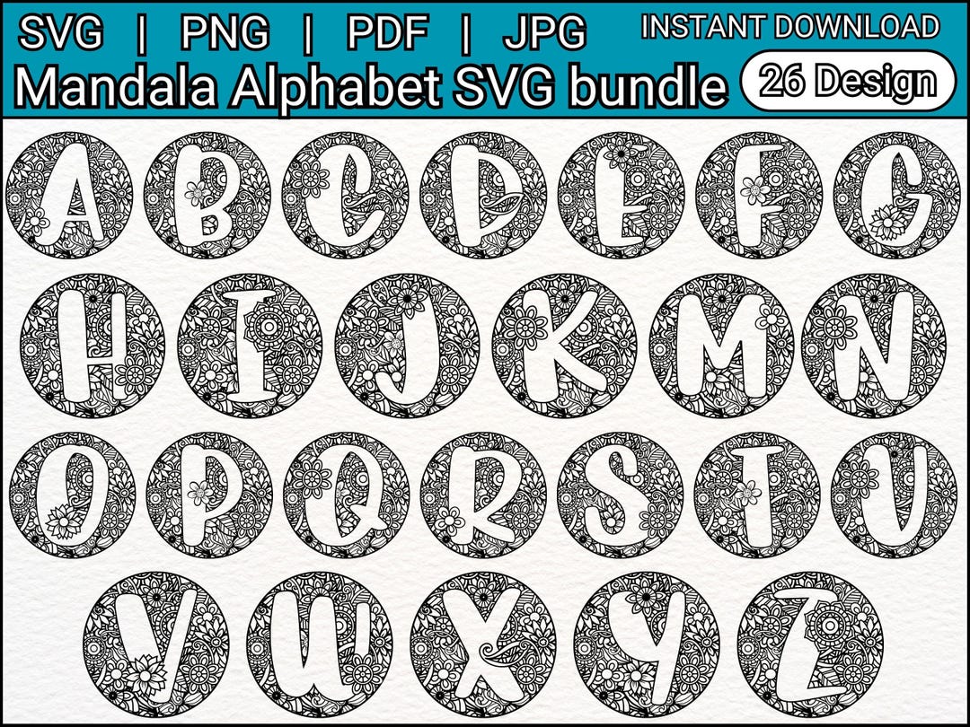 Mandala Alphabet SVG Bundle, Intricate Letter SVG, Mandala Monogram ...