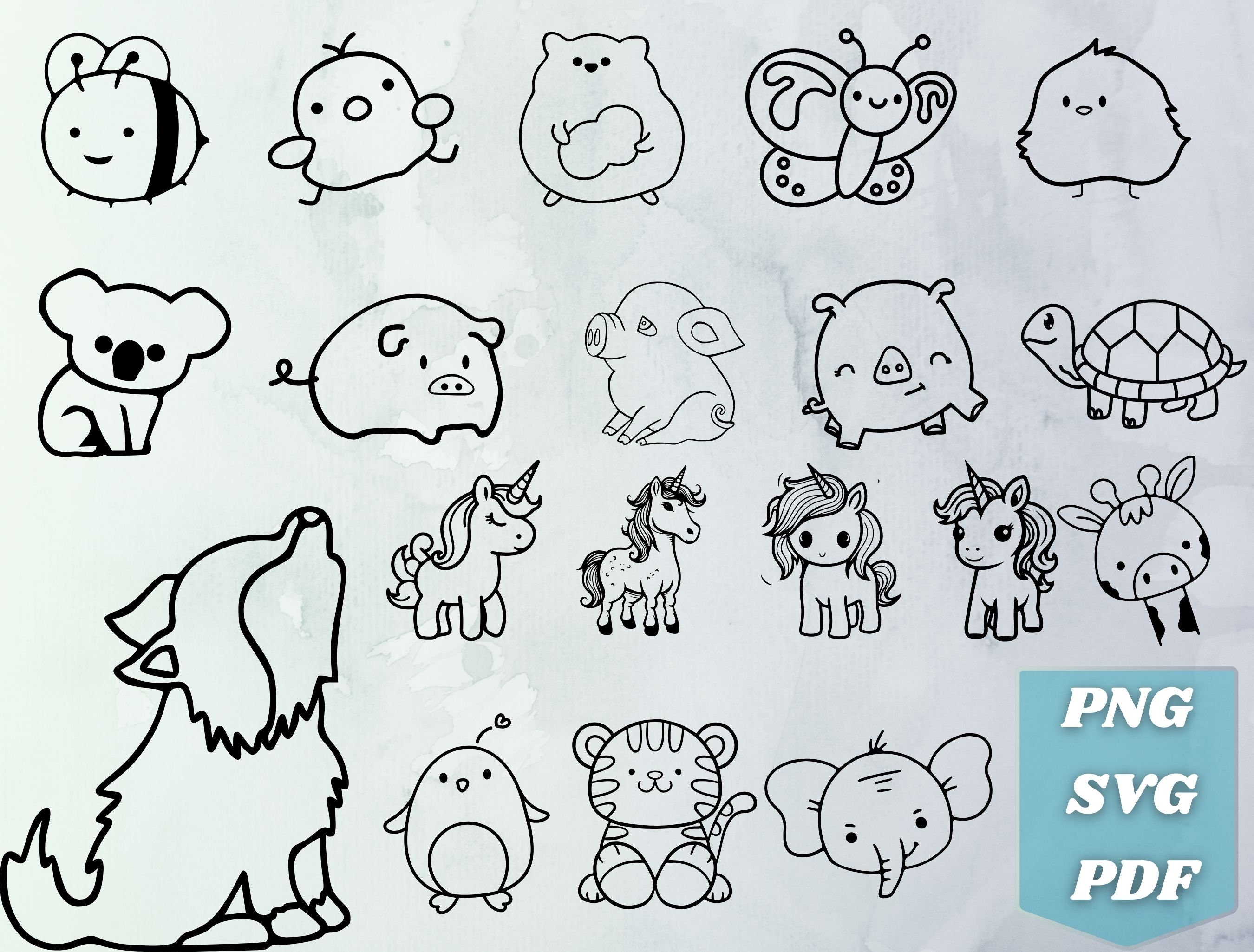 Animal Doodle Svg Bundle, Animal SVG, Cute Animal SVG, Baby Animal Svg ...