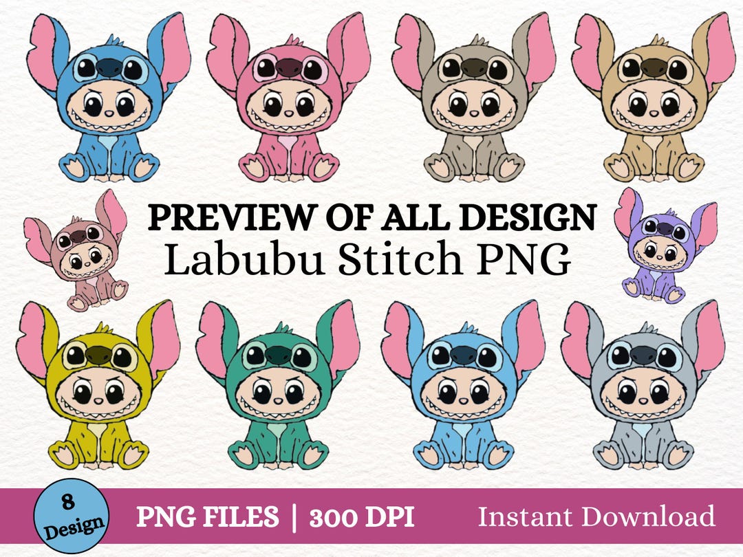 10 Labubu Stitch PNG Files | Labubu Bundle PNG | Labubu PNG Design ...