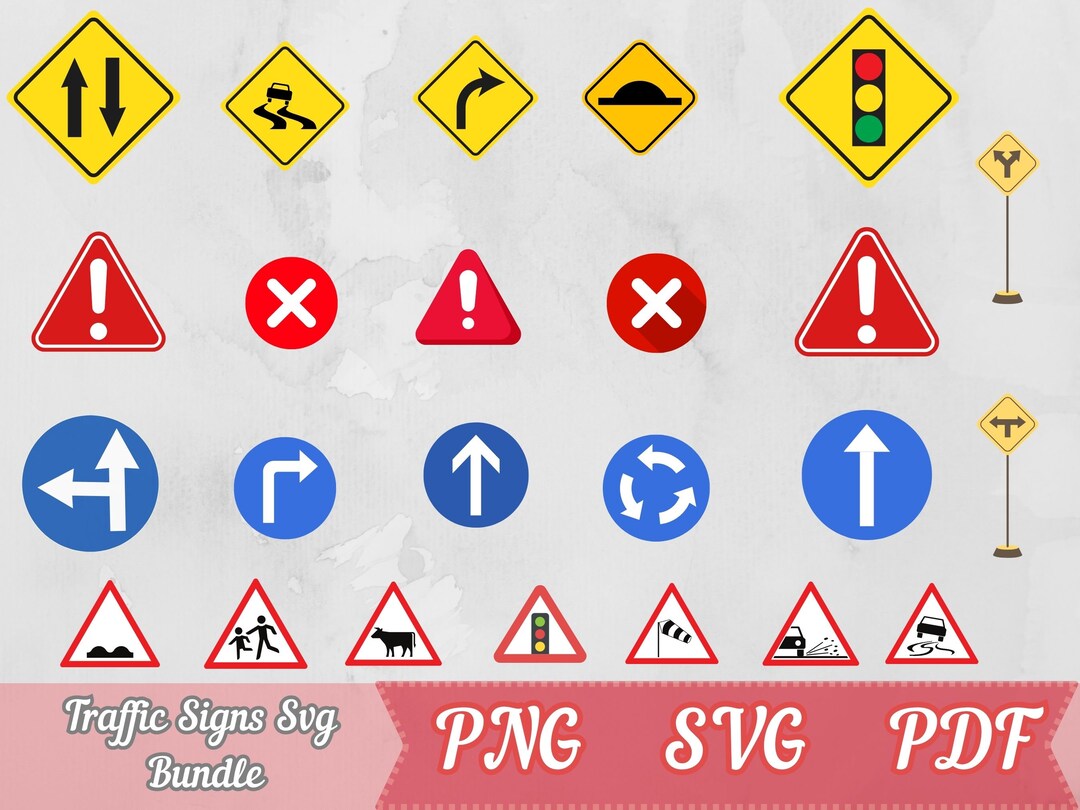 Traffic Sign SVG Bundle, Road Signs, Safety Icons, Warning Symbols ...