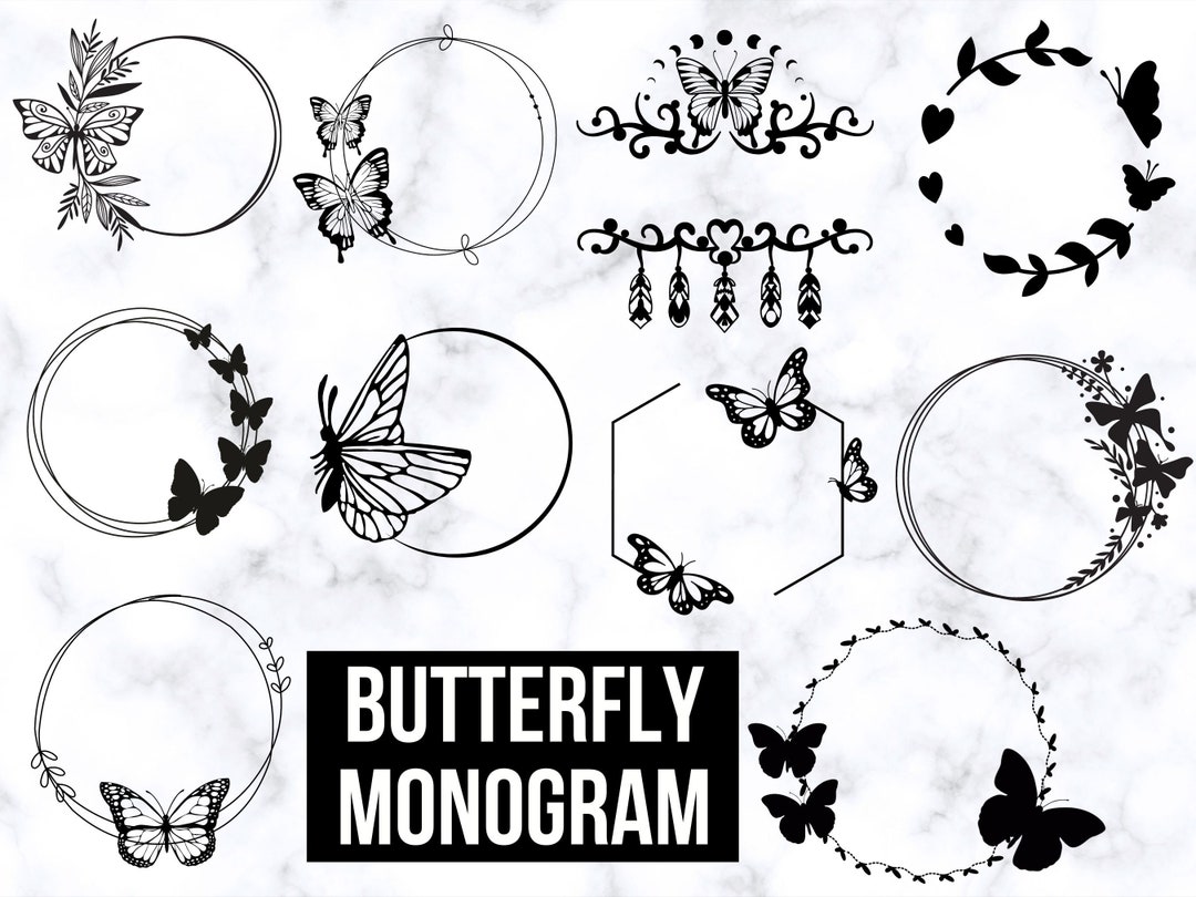 Butterfly Monogram Frame Svg Bundle , Butterfly Circle Monogram Frames ...