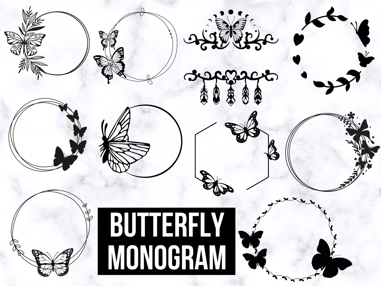 Butterfly Monogram Frame Svg Bundle , Butterfly Circle Monogram Frames ...