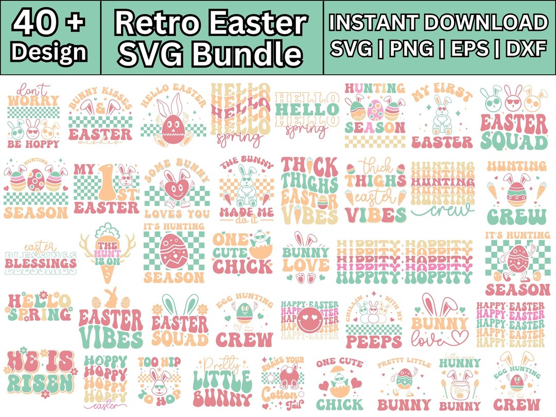 Retro Easter SVG Bundle, Vintage Easter Cut Files, Groovy Easter PNG ...