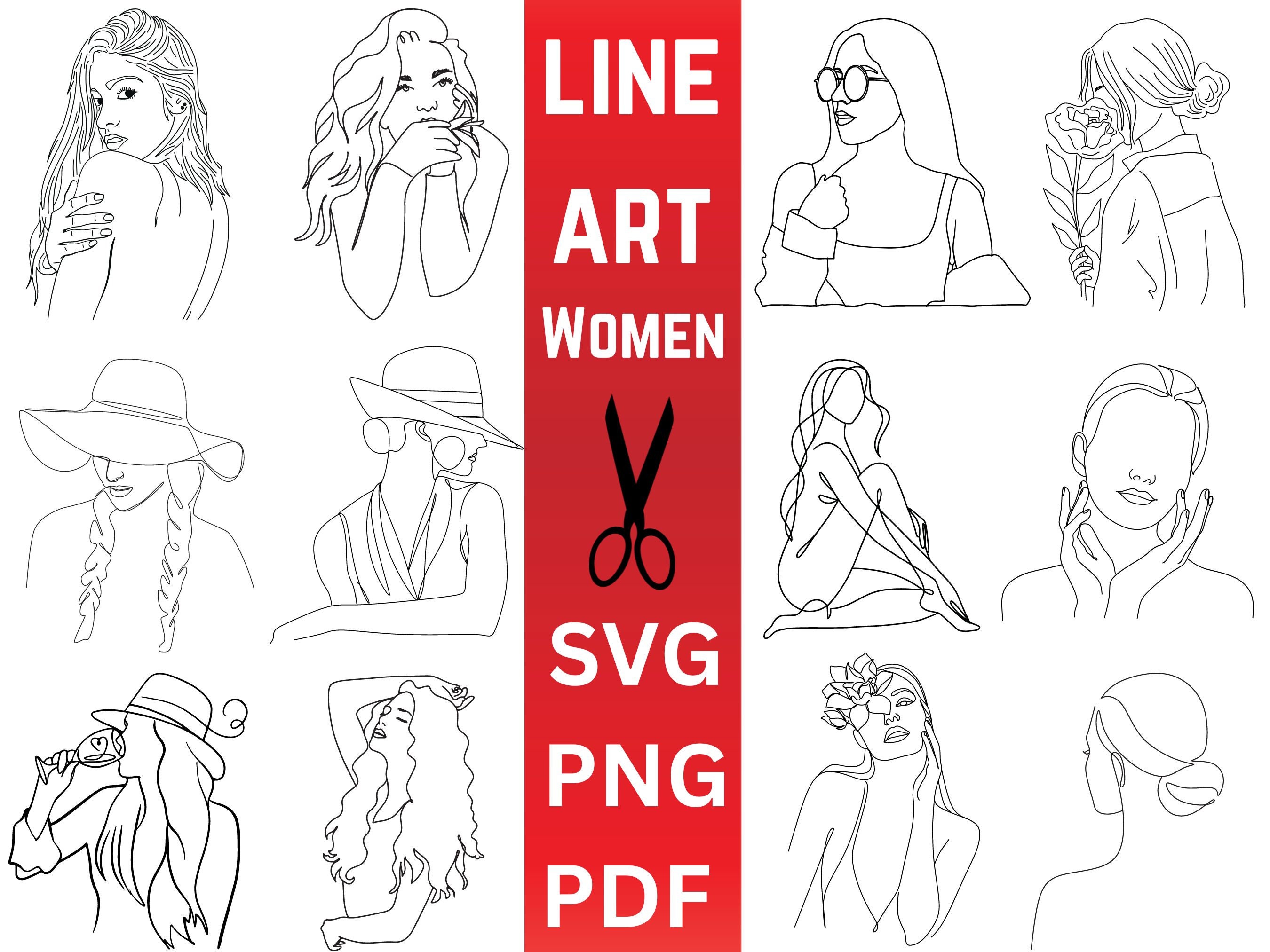 Line Art Women SVG Bundle , Woman Flowers Svg , Art Svg ,line Art Svg ...