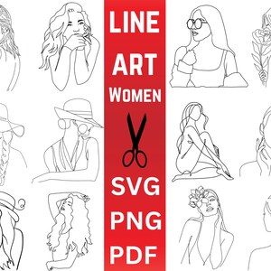 Line Art Women SVG Bundle , Woman Flowers Svg , Art Svg ,line Art Svg ...