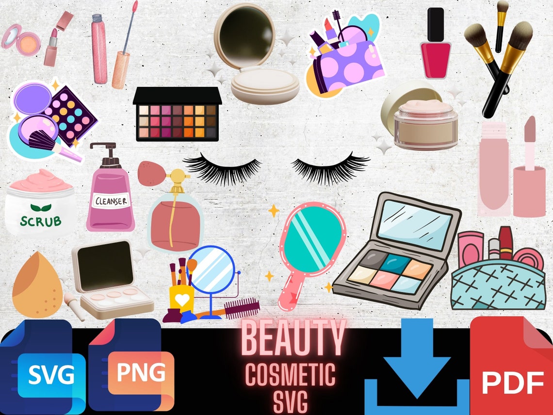 Makeup SVG PNG Layered Clipart Cute Pink Girl Beauty Cosmetics Mascara ...