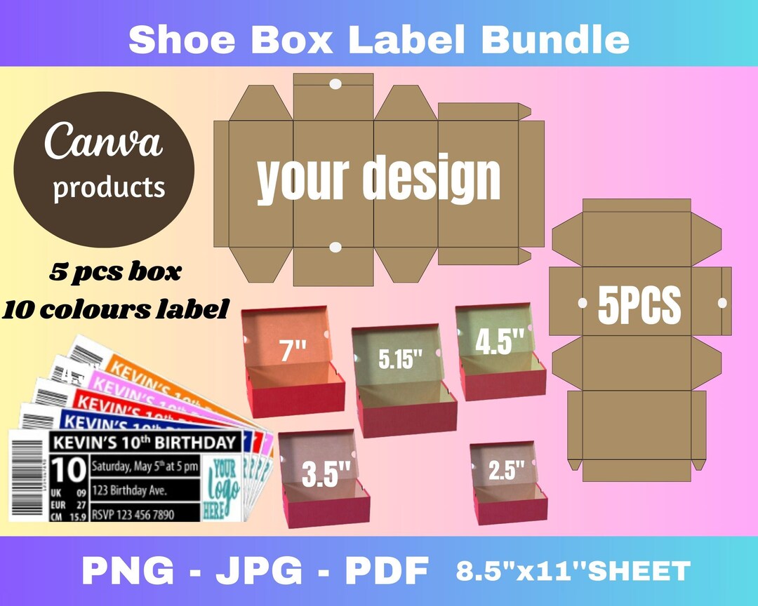 Sneaker Shoe Box Template Bundle SVG, Shoe Box Label SVG, Gift Box SVG ...
