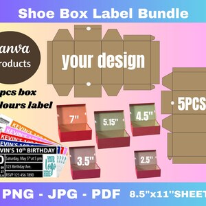 Sneaker Shoe Box Template Bundle SVG, Shoe Box Label SVG, Gift Box SVG ...