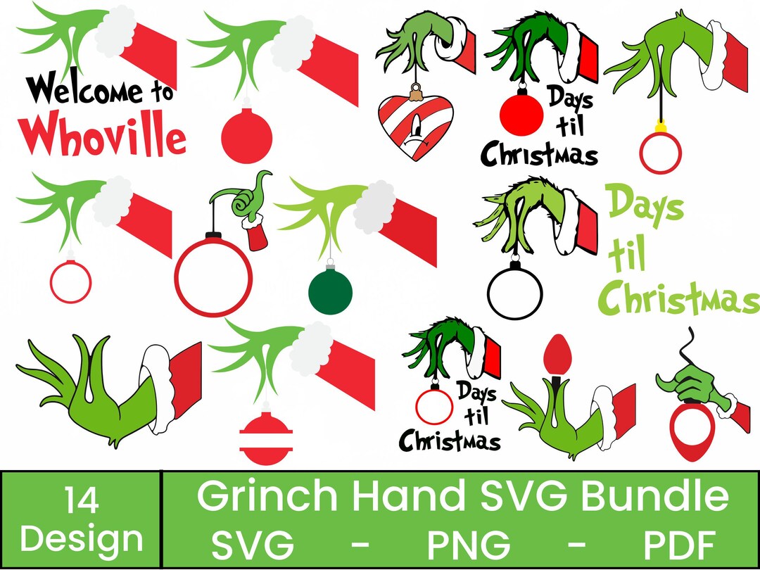 Grinch Hand SVG PNG Bundle, Christmas Grinch Hand Designs, Holiday ...
