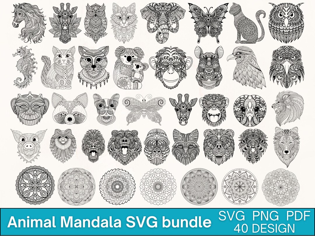 Animal Mandala SVG, Mandala Clipart, Animals SVG Bundle, Animal ...