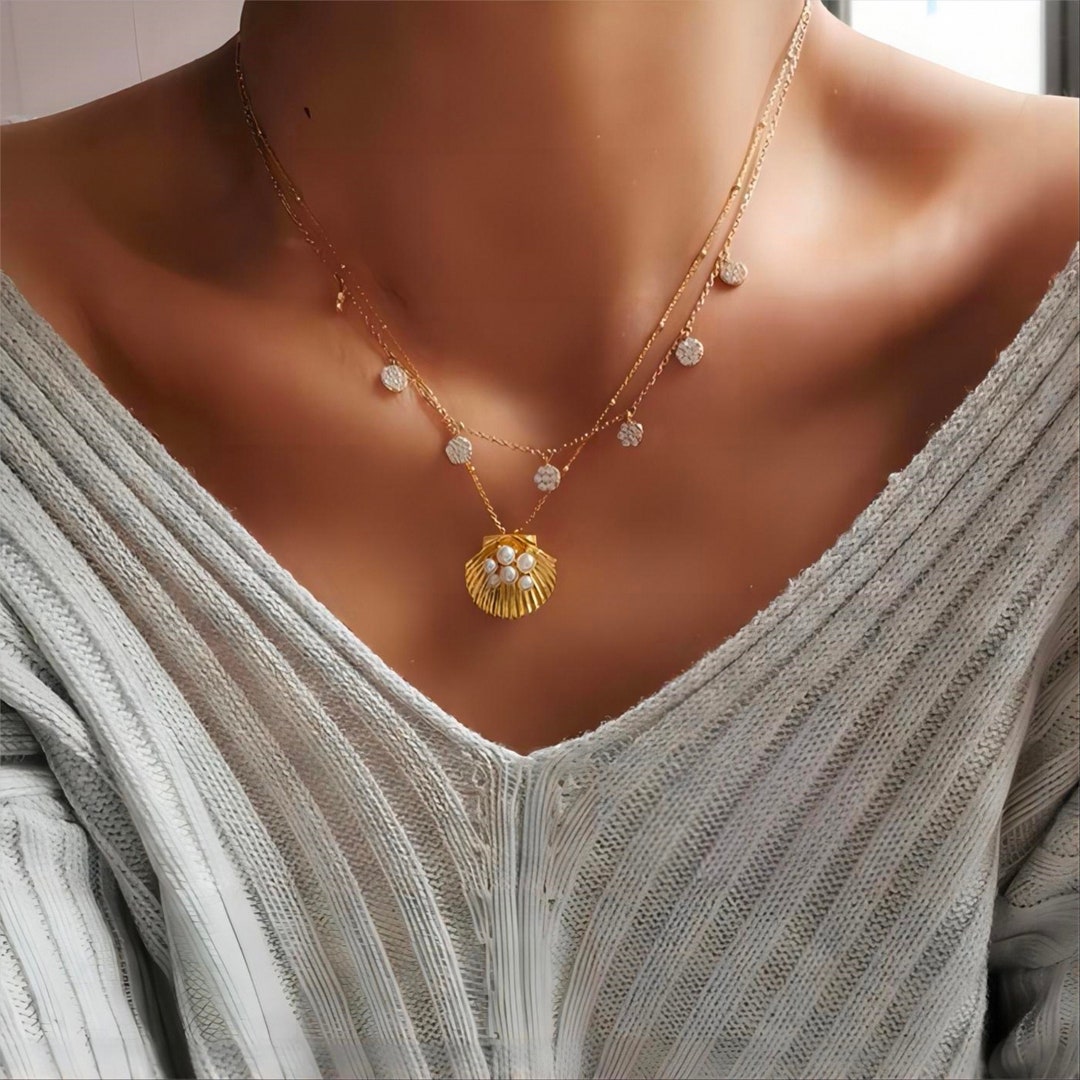 Shell Necklace Pearl Shell Necklace Dainty Pearl Necklace - Etsy