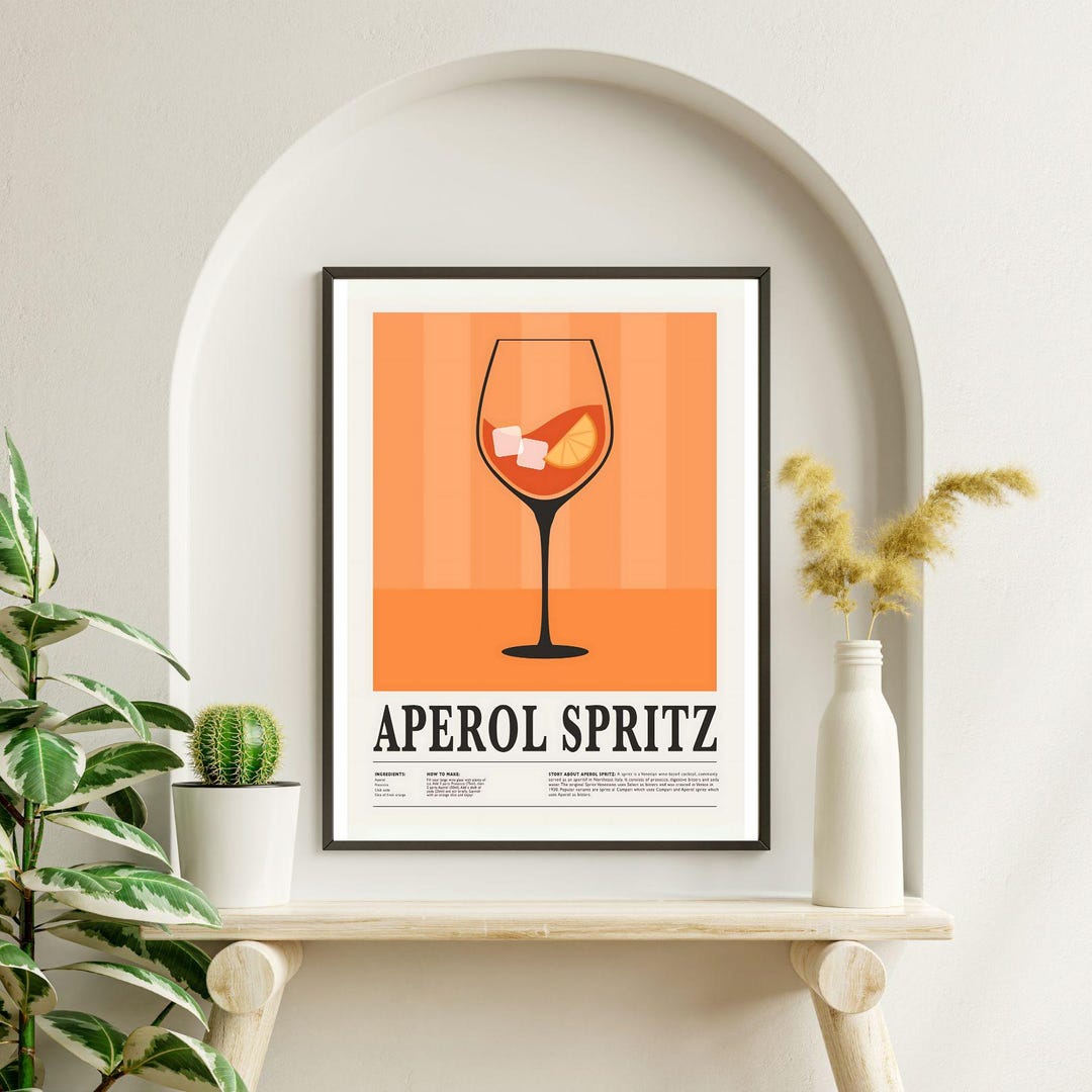 Aperol Spritz Cocktail Art - Vibrant Poster for Happy Hour - Stylish ...