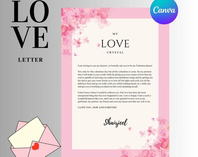 Valentine’s Day Love Letter Printable | Romantic Letter for Him or Her ...