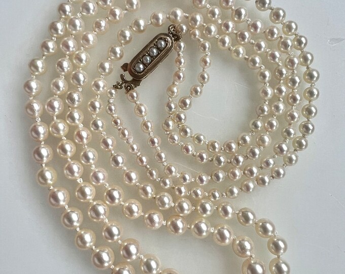 Stunning Vintage 9 Ct Gold Japanese Saltwater Akoya Twin Row Double Strand Graduated Pearl ...