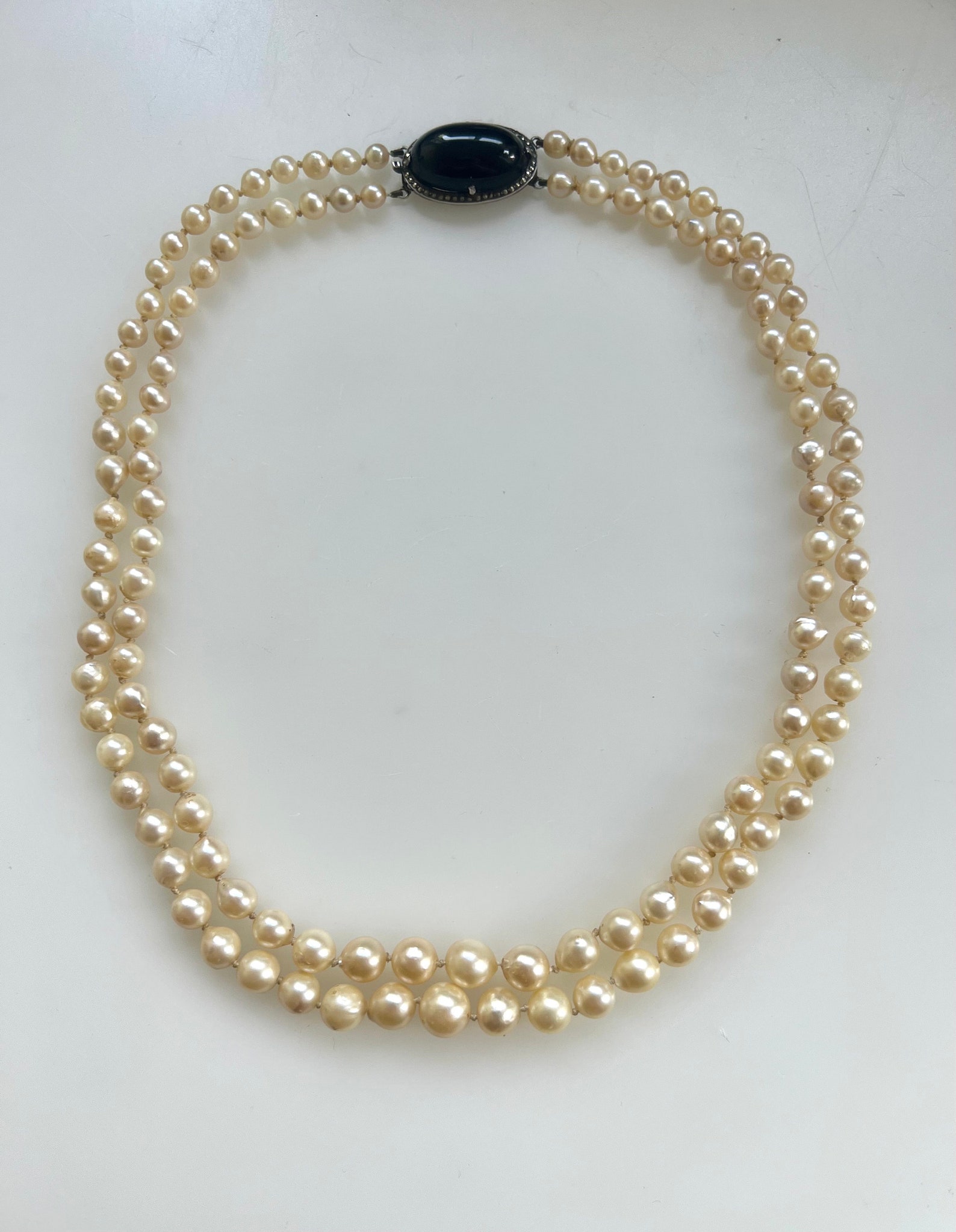 Stunning Antique Sterling Silver & 9 Ct Gold Black Chalcedony Clasp Double Strand Twin Row ...