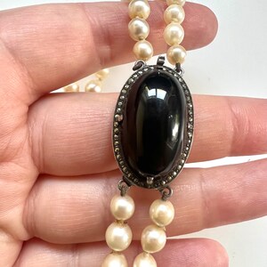 Stunning Antique Sterling Silver & 9 Ct Gold Black Chalcedony Clasp Double Strand Twin Row ...