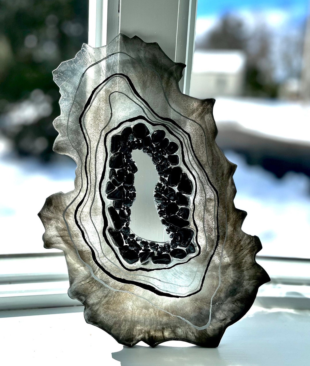 Geode Resin Art Black Obsidian Wall Art, Tray, Table Topper, Shelf ...