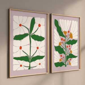 Lila Wandkunst, abstrakte Blumen Print 2er Set, dänisch Pastell Poster Set, Boho druckbare Kunst ...
