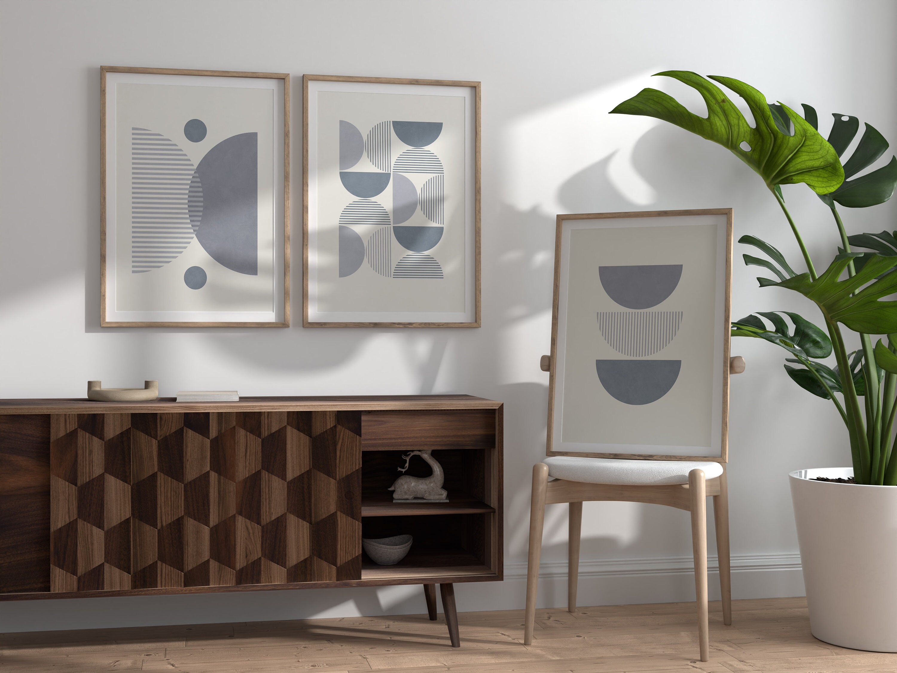 Navy Blue Mid Century Modern Geometric Art Set of 3 Prints - Etsy