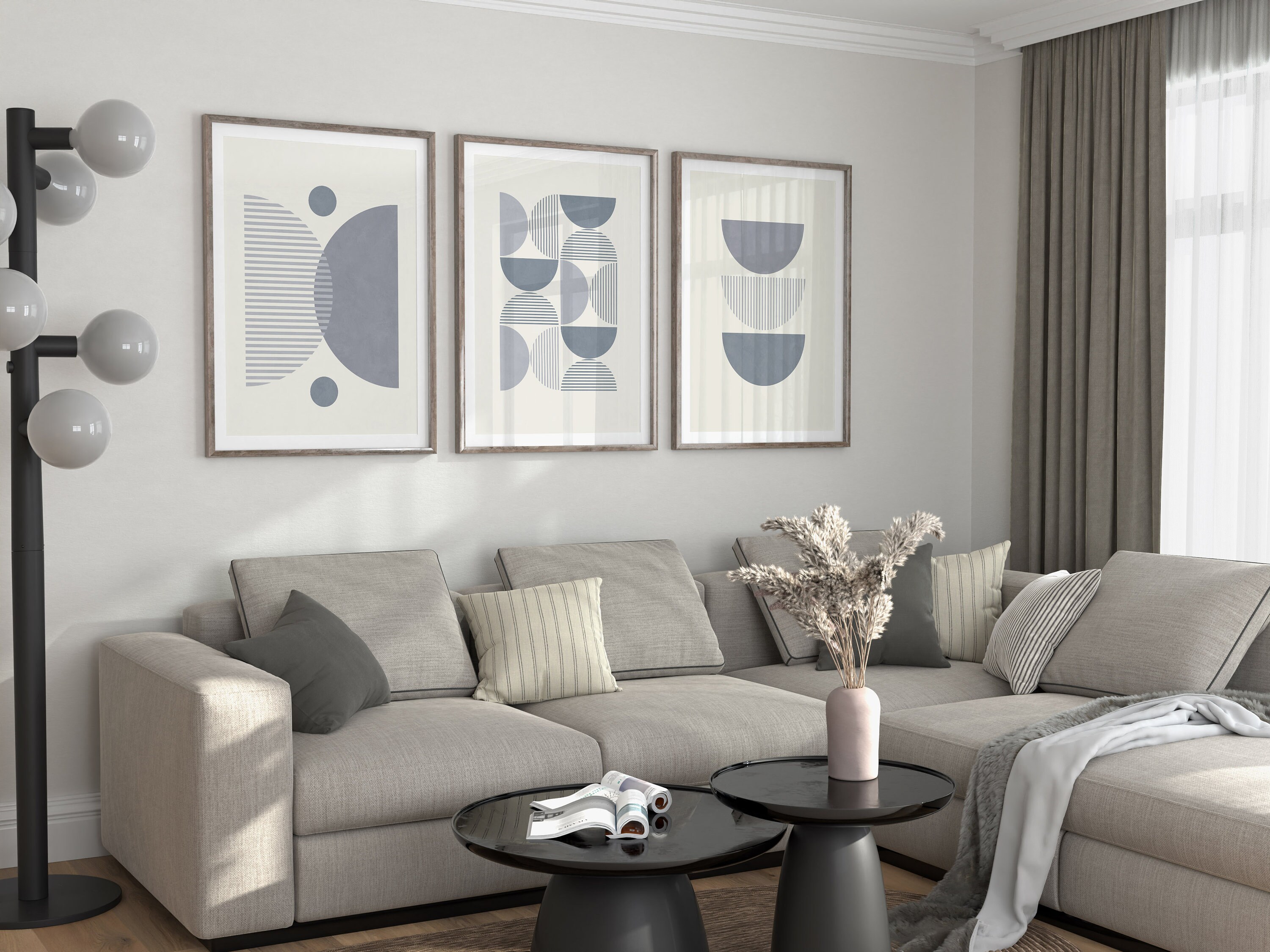 Navy Blue Mid Century Modern Geometric Art Set of 3 Prints - Etsy