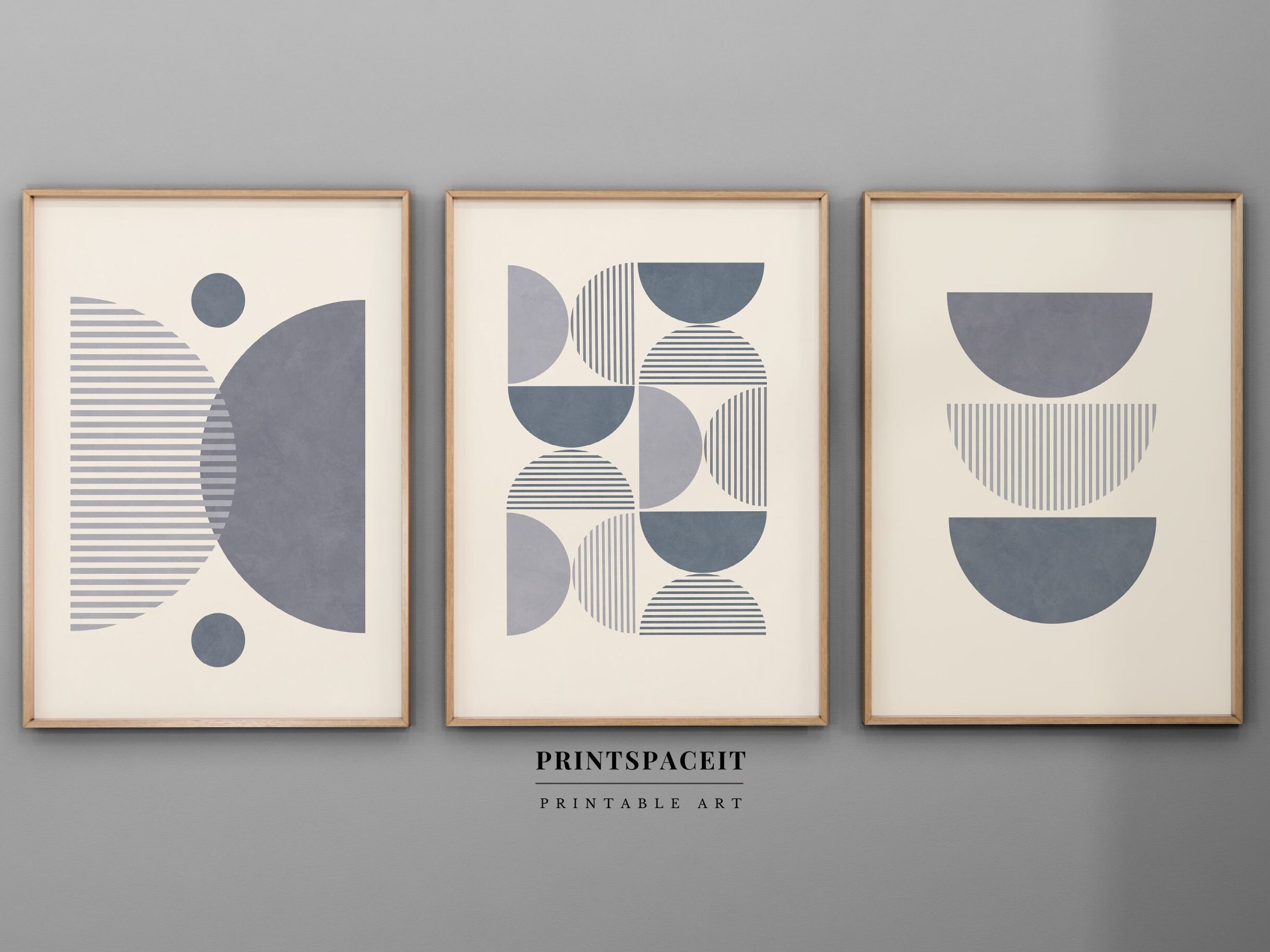 Navy Blue Mid Century Modern Geometric Art Set of 3 Prints - Etsy