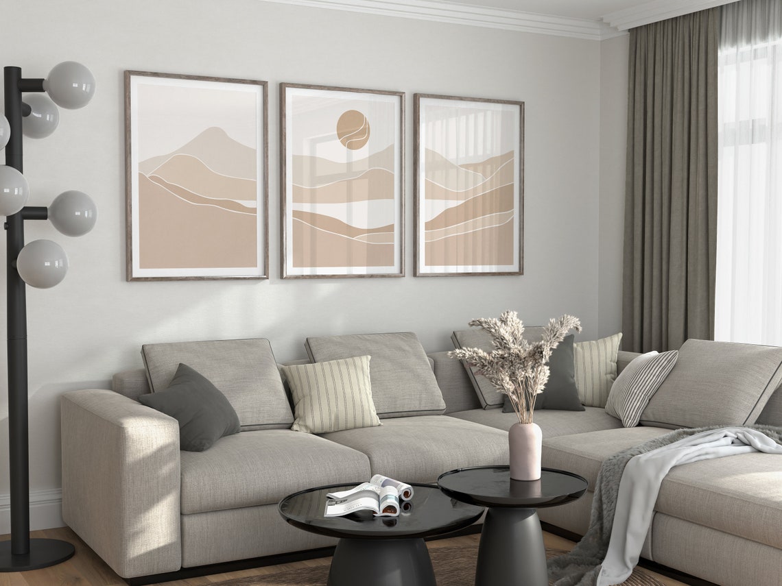 Abstract Landscape Print Set: Beige Watercolor Wall Art (digital ...