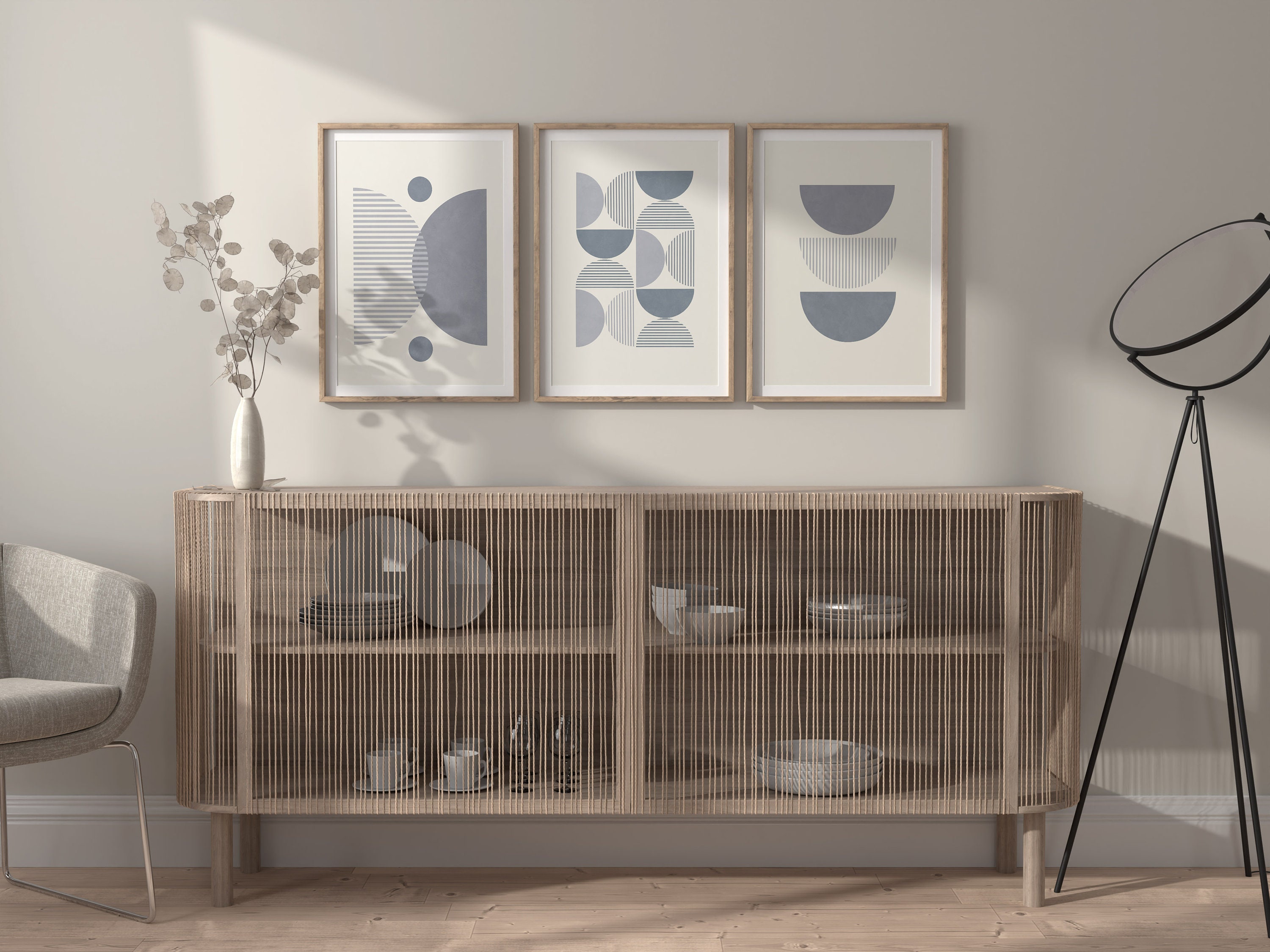 Navy Blue Mid Century Modern Geometric Art Set of 3 Prints - Etsy