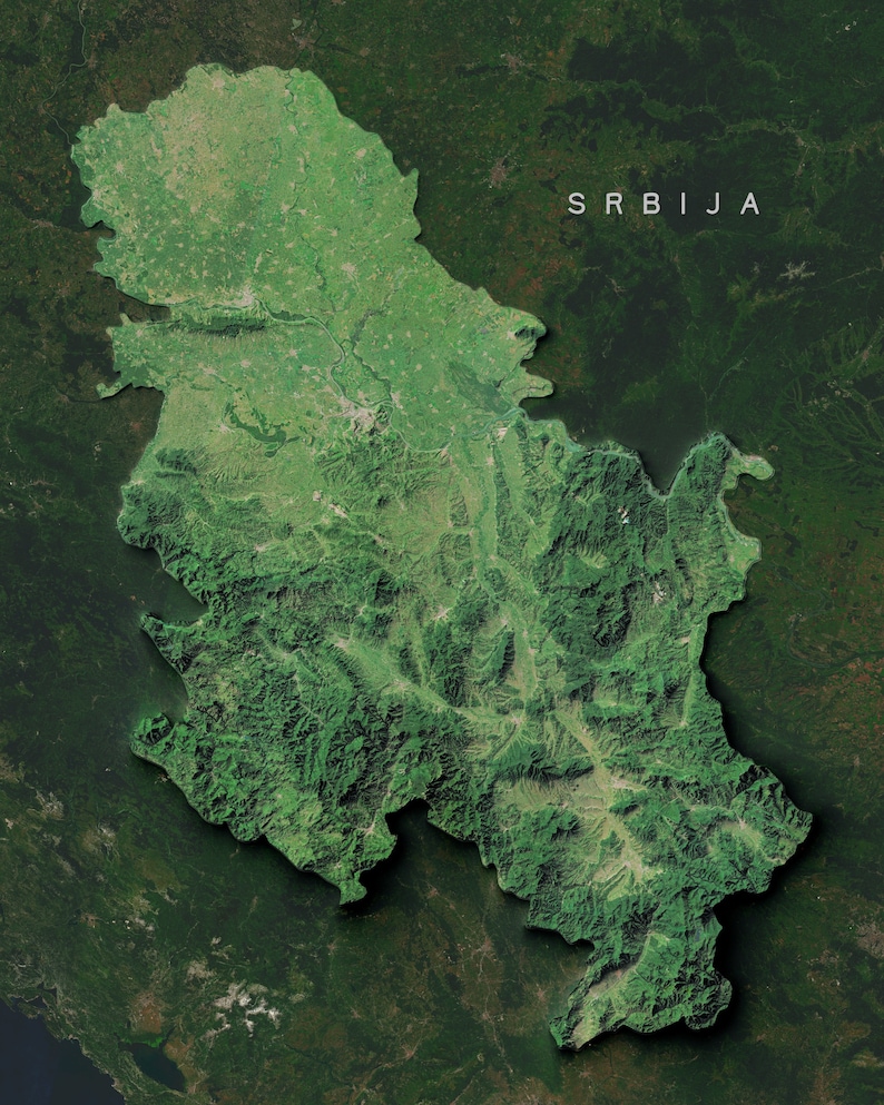 Serbia — Satellite Imagery Map Poster - Etsy