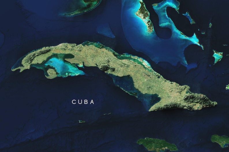 Cuba — Satellite Imagery Map Poster - Etsy