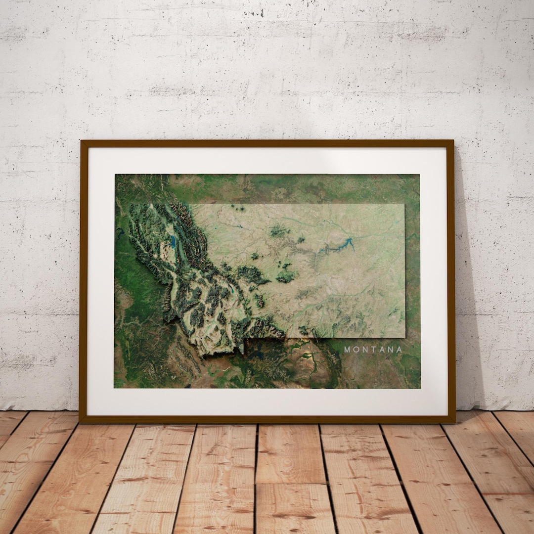 Montana Satellite Imagery US Map Poster - Etsy