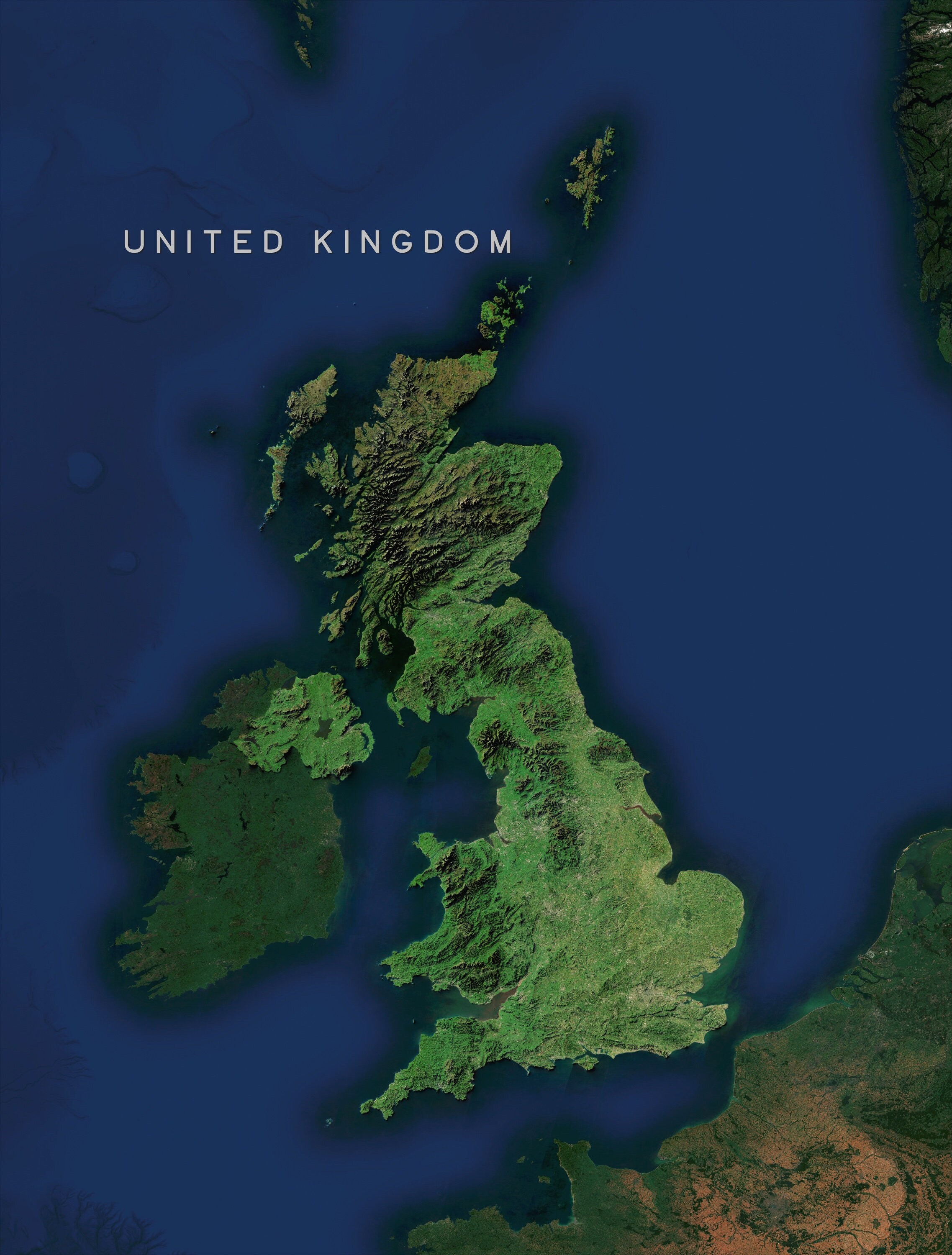 United Kingdom — Satellite Imagery Map Poster - Etsy