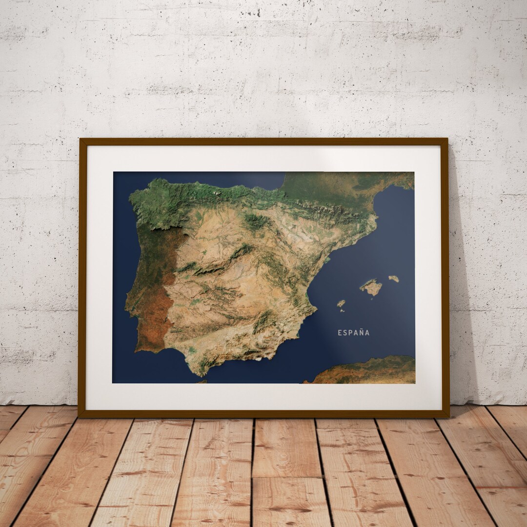 Spain — Satellite Imagery Map Poster - Etsy