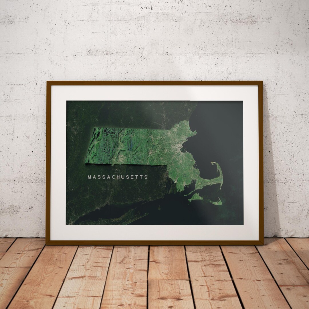 Massachusetts — Satellite Imagery US Map Poster - Etsy