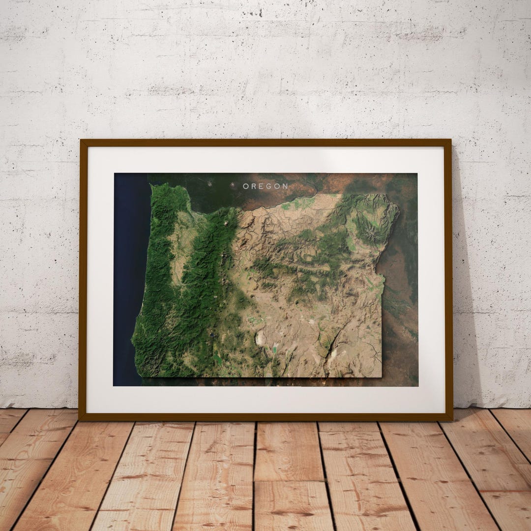Oregon — Satellite Imagery US Map Poster - Etsy