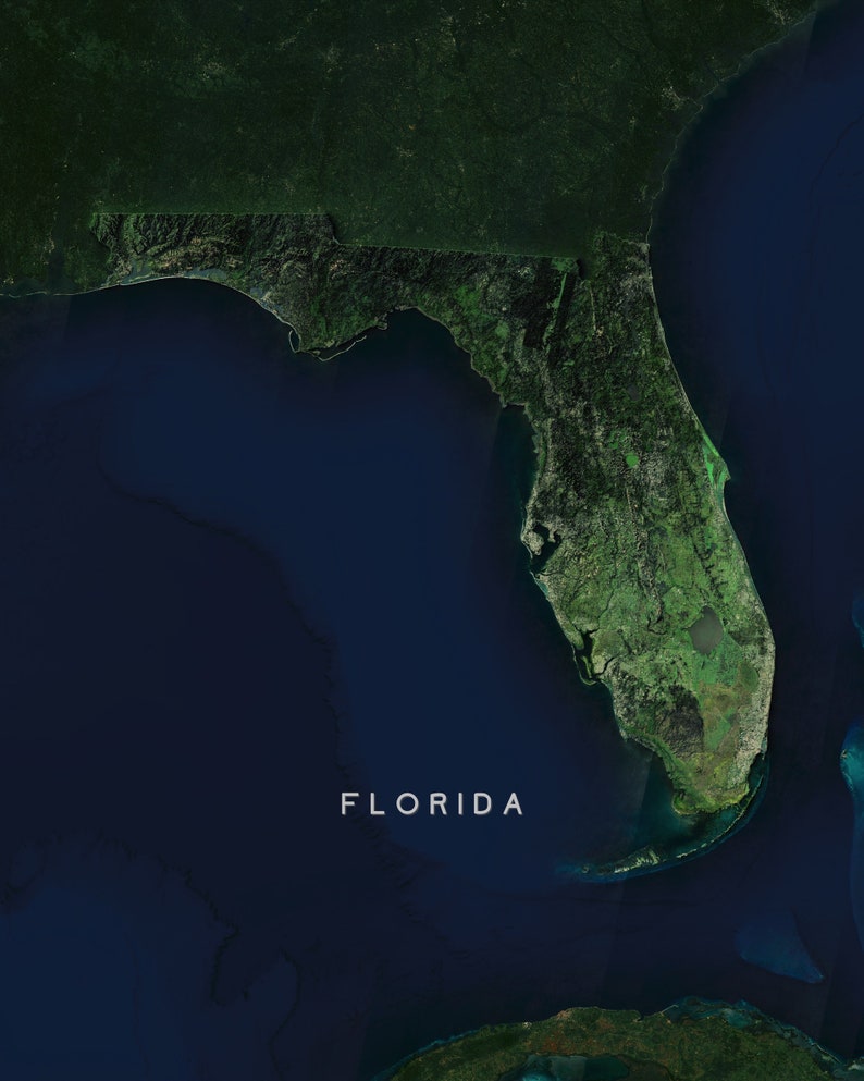 Florida — Satellite Imagery US Map Poster - Etsy