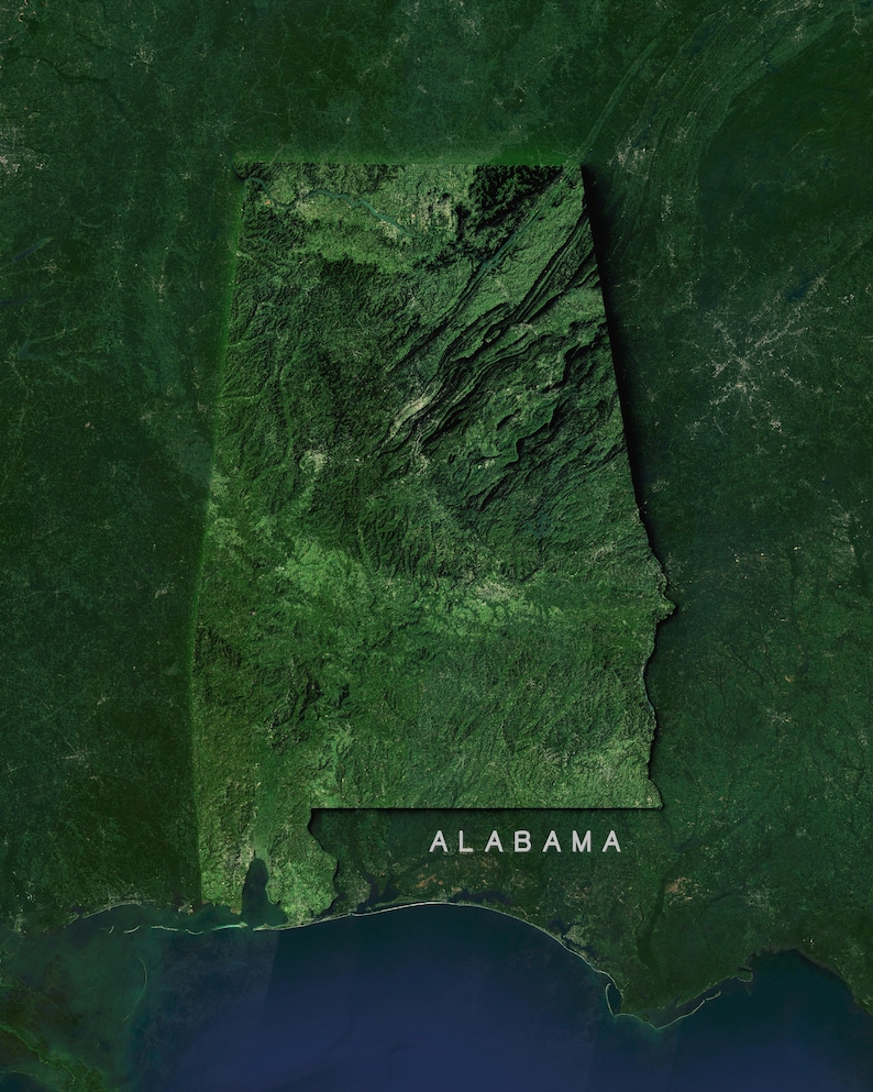 Alabama — Satellite Imagery US Map Poster - Etsy