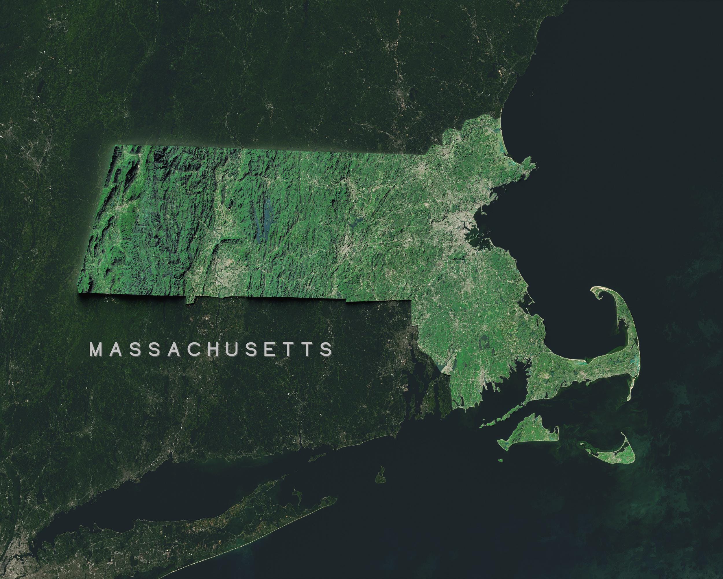Massachusetts — Satellite Imagery US Map Poster - Etsy