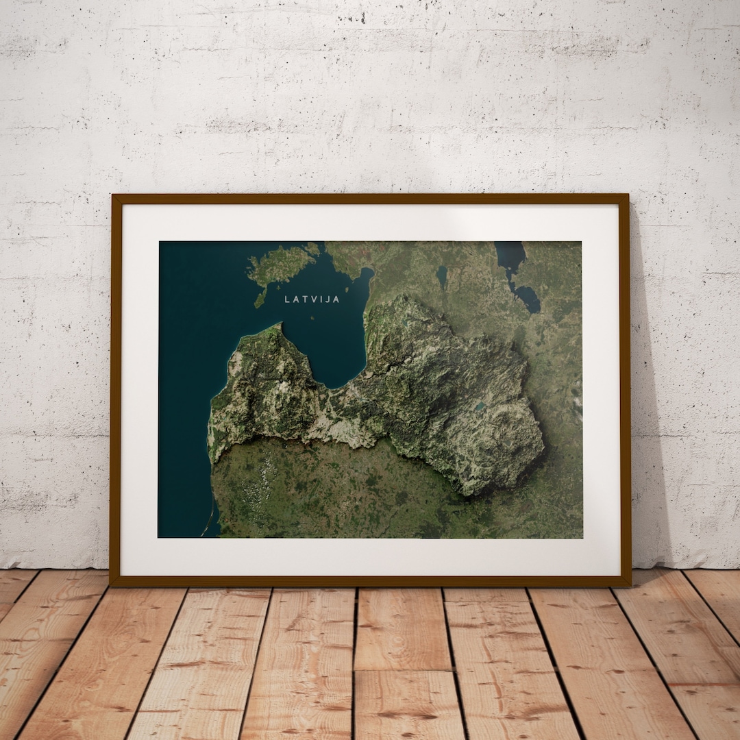 Latvia — Satellite Imagery Map Poster - Etsy